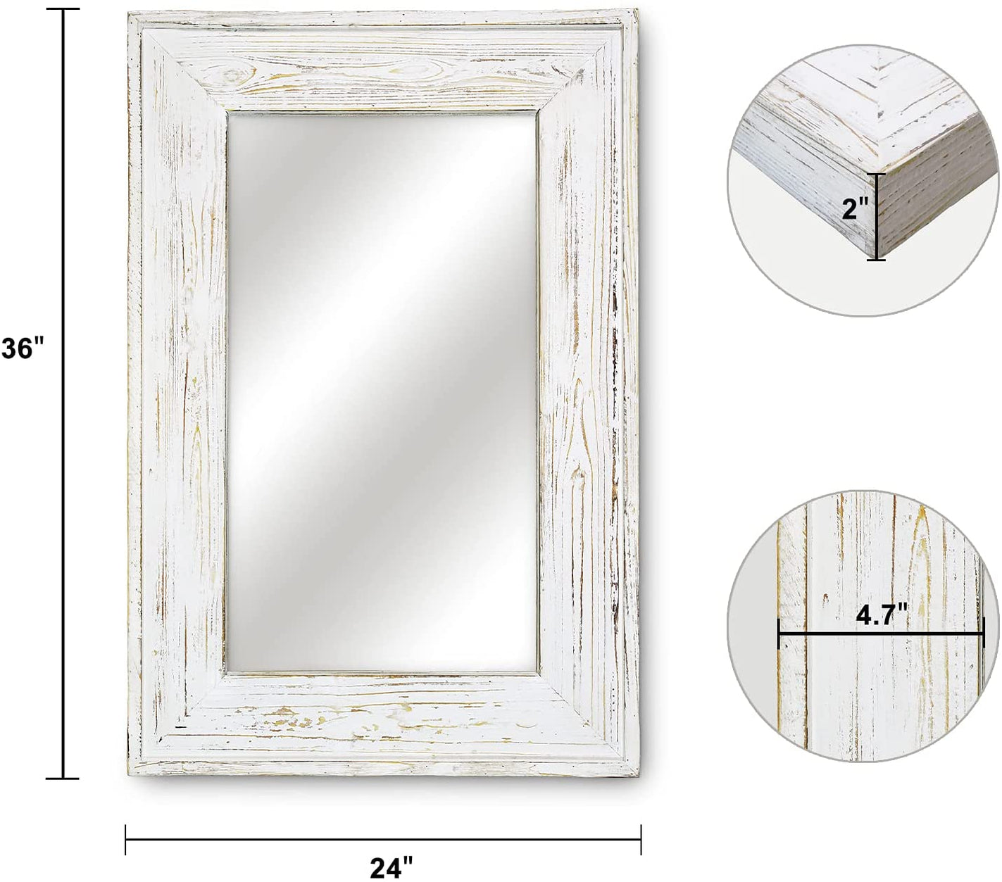 Homemory Hanging Rustic Wall Mirror, Rectangular Wood Frame Decorative ...